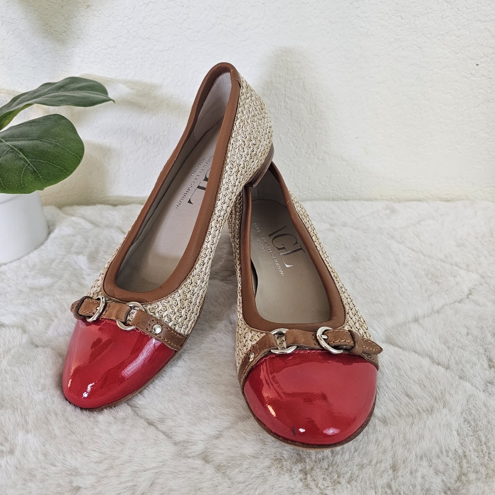 Agl Red Patent Toe Cap Ballet Flat Buckle Vented Ital… - Gem